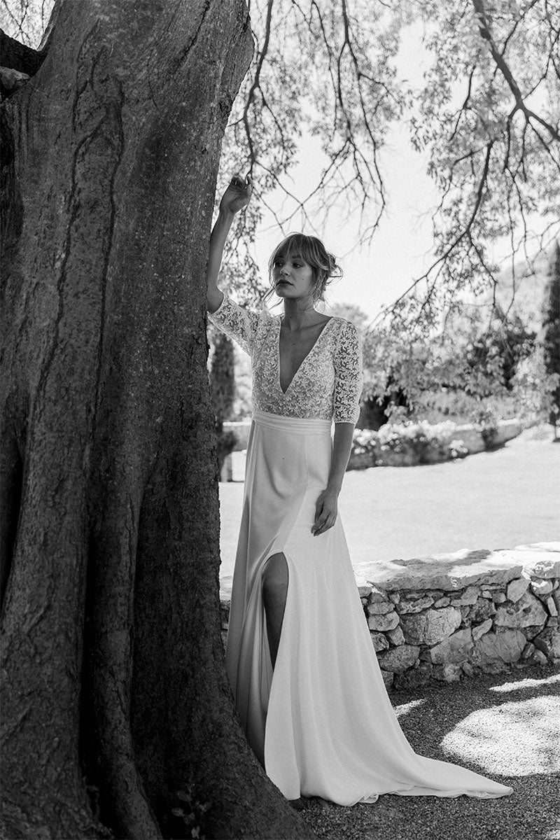 Sean wedding dress in embroidered tulle and silk crepe